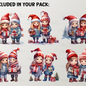 Cute Christmas Kids Clipart, Watercolor Boys Girls Children People ...