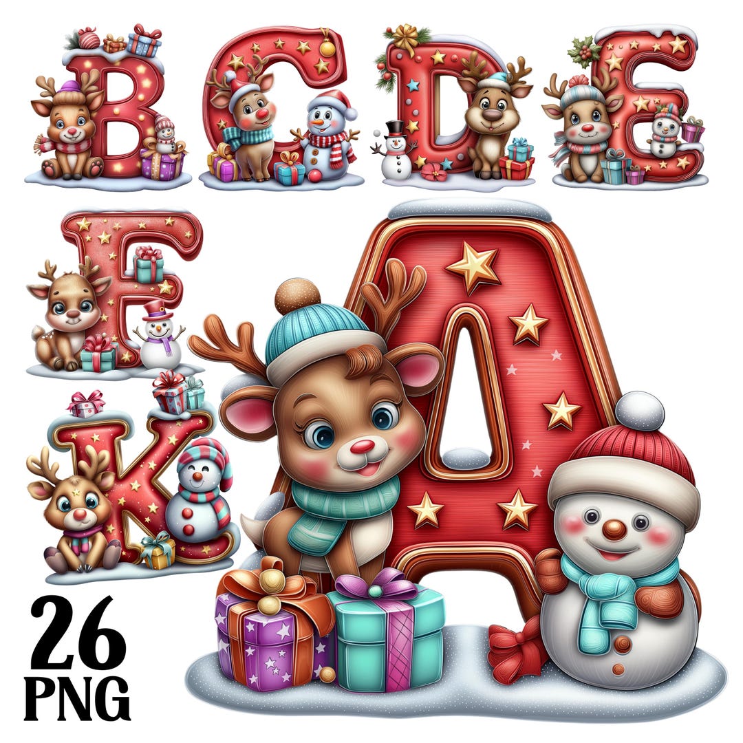 Starry Christmas Letters Clipart, Custom Initial Ornament Alphabet ...