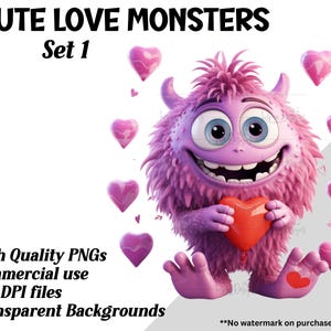 Cute Love Monsters Set1 Clipart, Valentines Day Crafts, Vibrant Fun ...