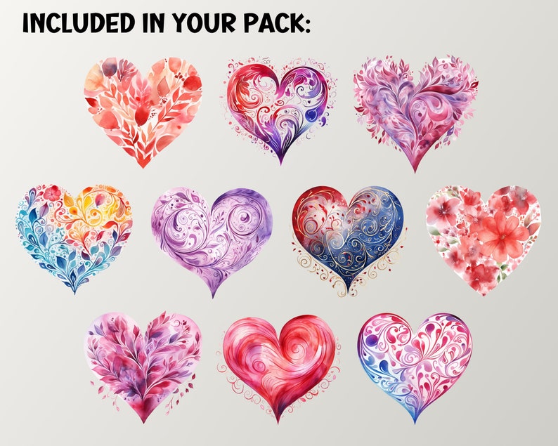 Watercolor Hearts Valentines Day Clipart Love Decorations Bundle ...