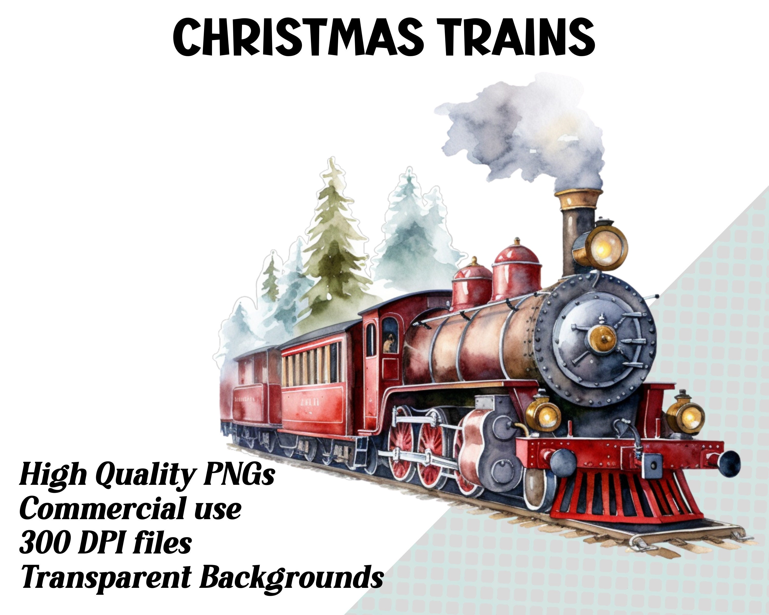 Christmas Trains Clip Art, Digital & Paper Crafts, Cute Winter Scenes ...