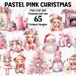 Pastel Pink Christmas Watercolor Clipart Decorations Bundle, Digital ...