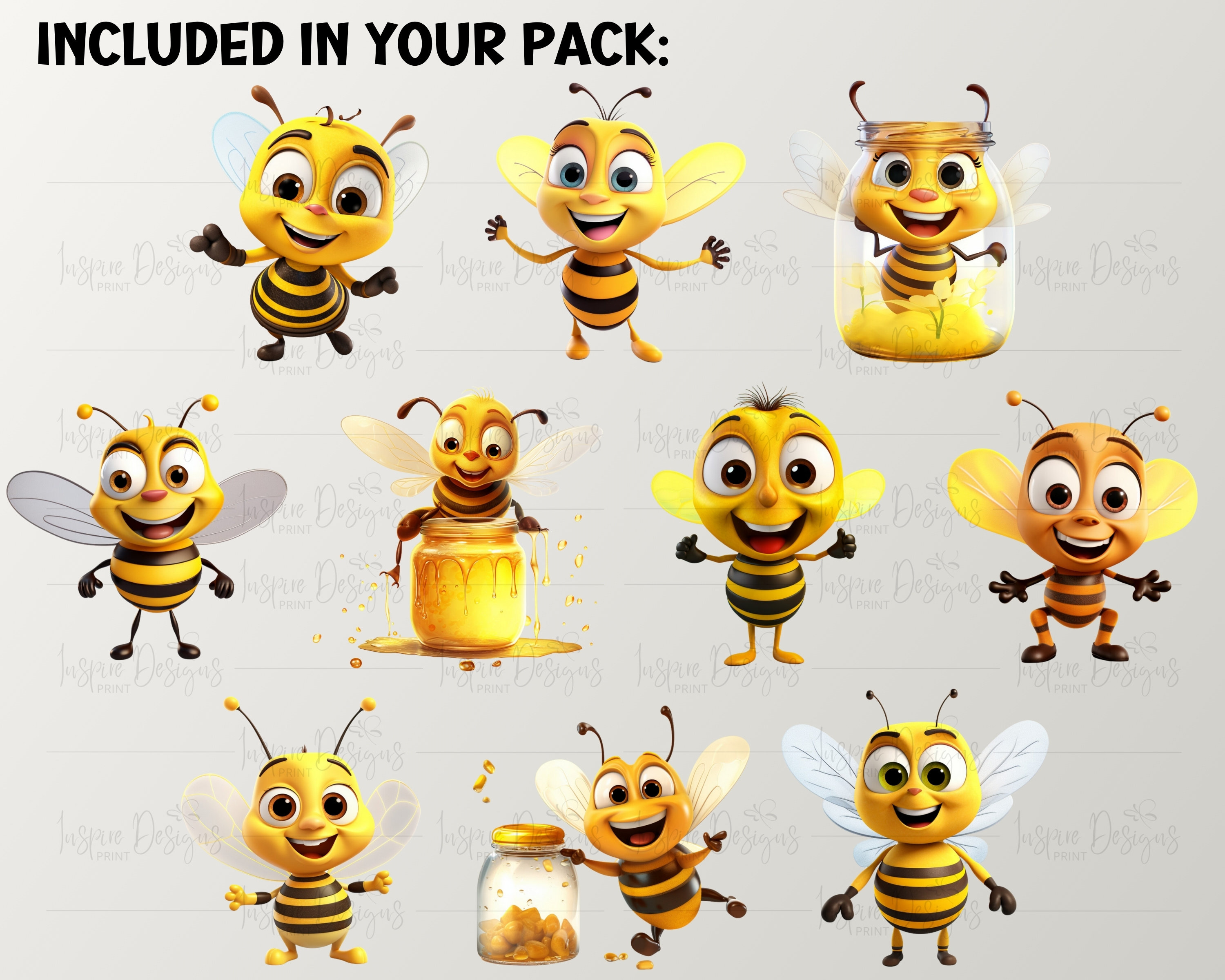 Cute Cartoon Honey Bees Watercolor Clipart, Digital/paper Crafts ...