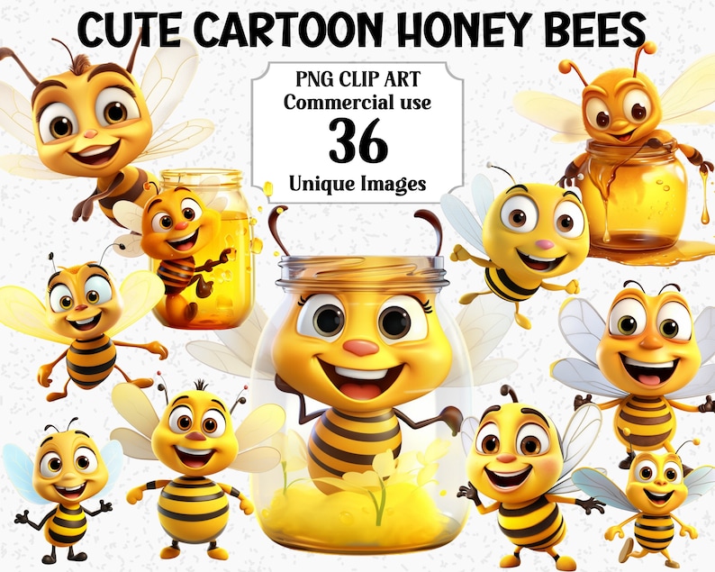 Cute Cartoon Honey Bees Watercolor Clipart, Digital/paper Crafts ...