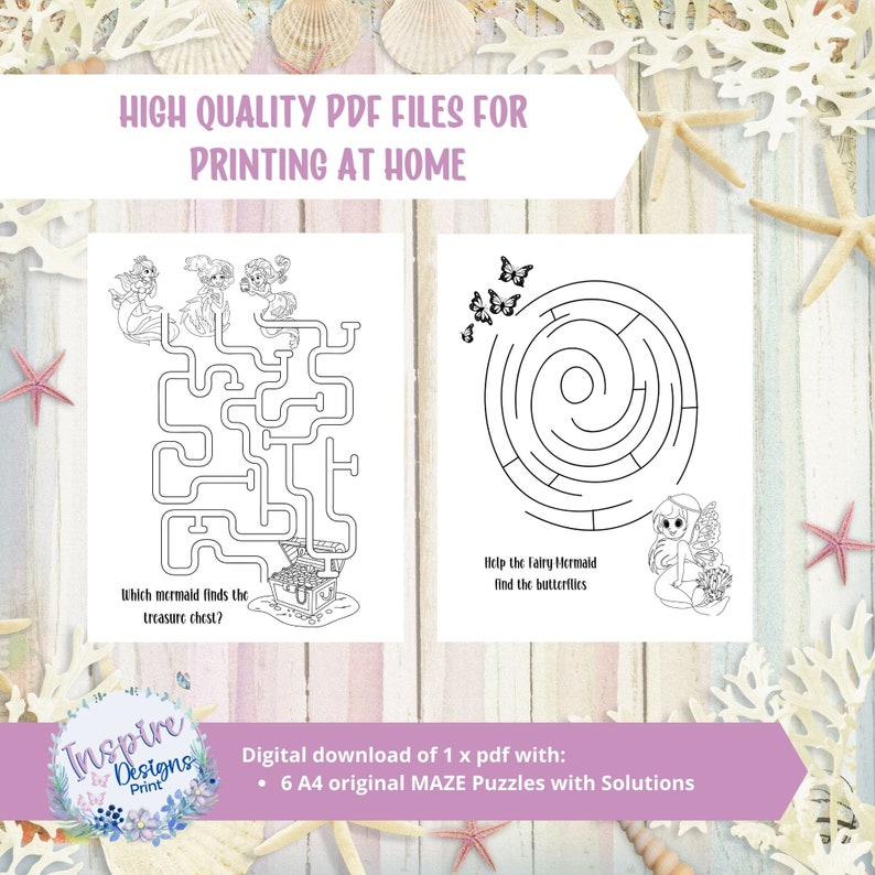6 MERMAID MAZE Activity Pages Printable Puzzles for - Etsy