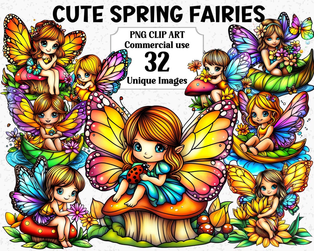 Cute Spring Fairies Floral Clipart, Cute Girls Flowers Digital Crafts ...