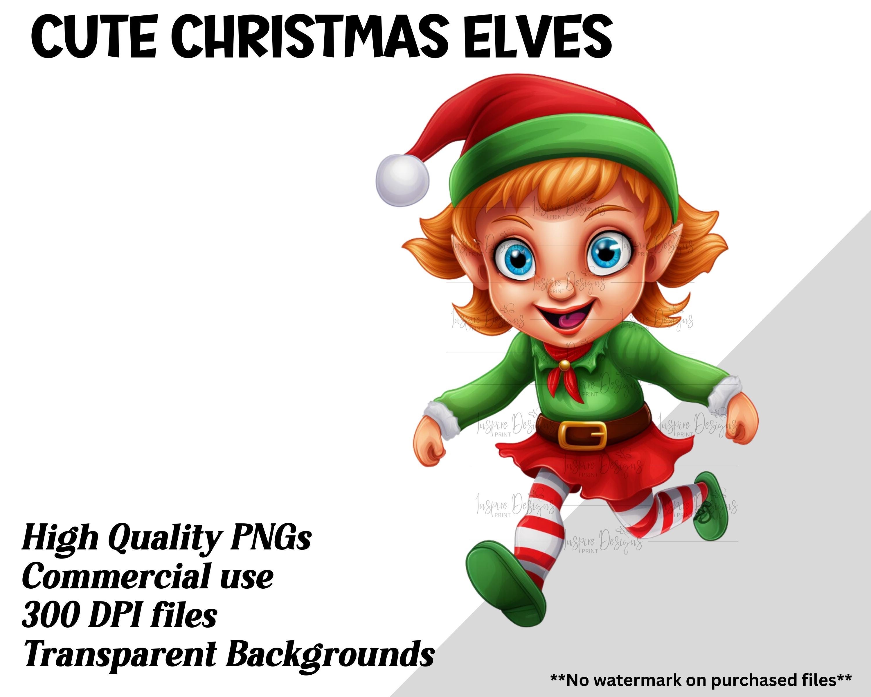 Cute Christmas Elves Clipart, Cartoon Style, Transparent Instant ...