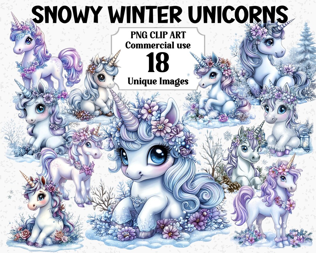 Snowy Winter Unicorns Clipart, Cute Craft Christmas Decorations ...