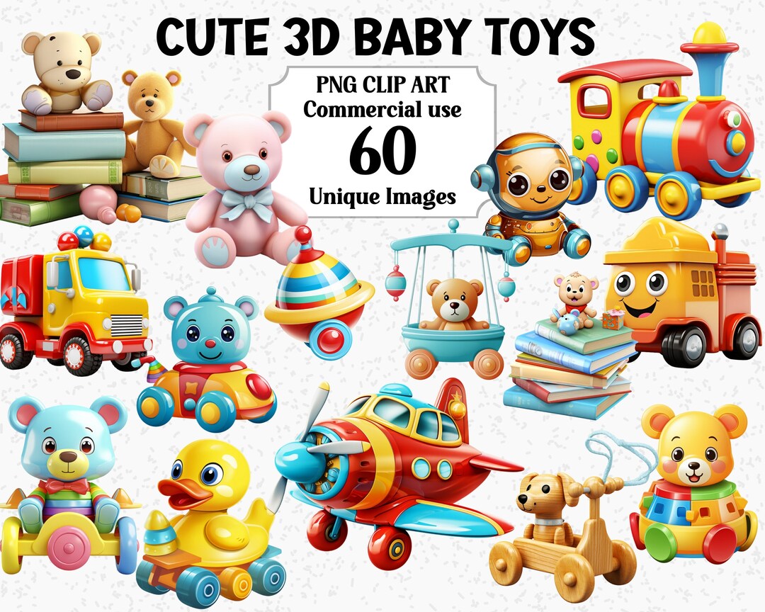 3D Style Cute Baby Toys Clipart Instant Download Commercial - Etsy