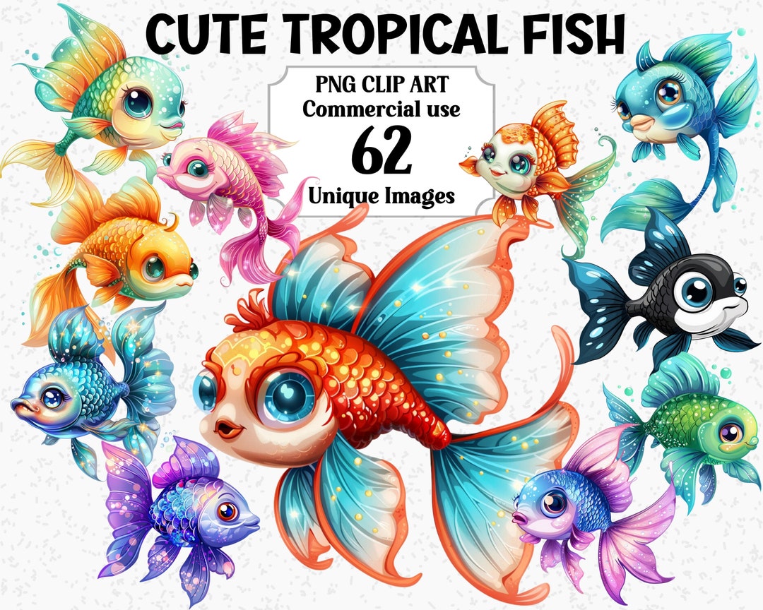 62 Cute Tropical Fish Watercolor Clipart, Underwater Sea Life Instant ...