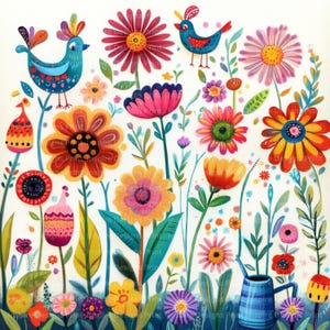 Whimsical Abstract Flowers Clipart Scenes Digital & Paper Craft Instant ...