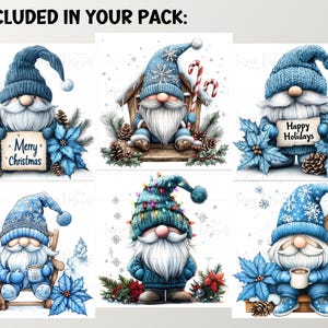 Blue Christmas Gnomes Clipart, Craft Digital Papers, Xmas Card Making ...