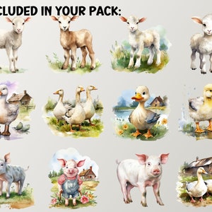 On the Farm Clipart, Watercolor Barn Animals, Cows, Horses, Sheep ...