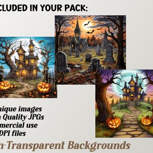 Spooky Halloween Scenes Watercolor Clipart, Craft Digital Papers ...