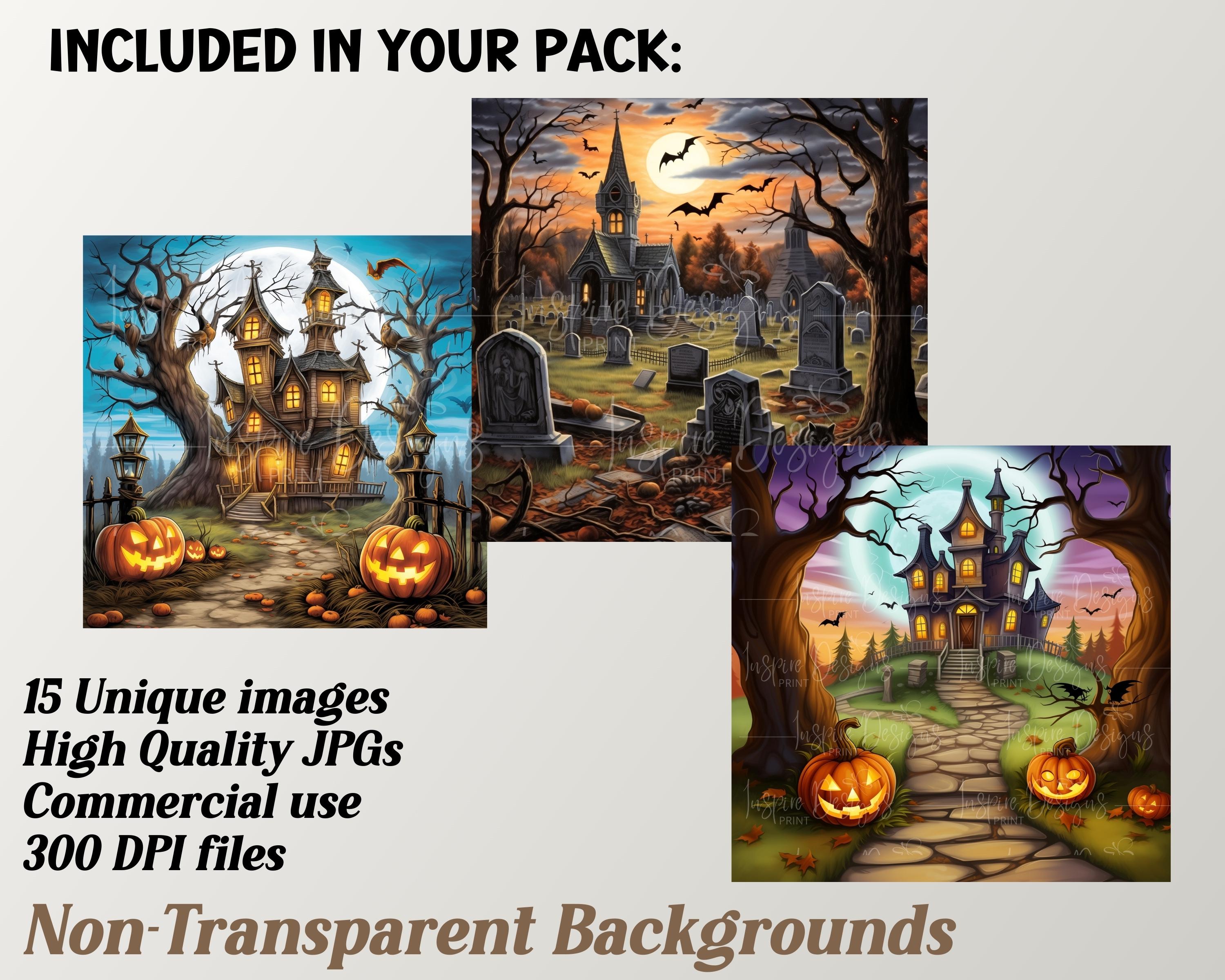 Spooky Halloween Scenes Watercolor Clipart, Craft Digital Papers ...