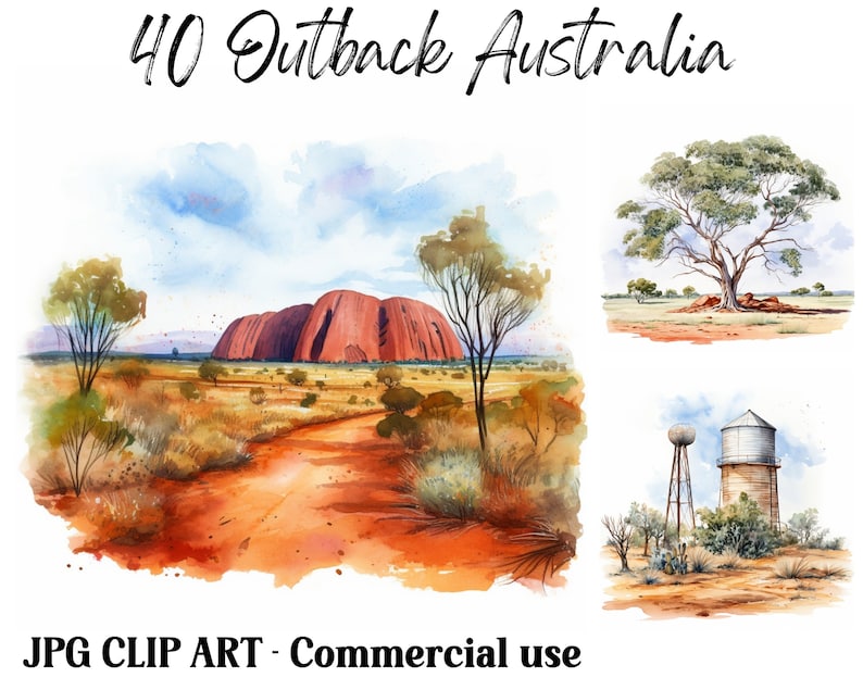 Outback Australia Watercolor Clipart Scenes, Digital & Paper Craft ...