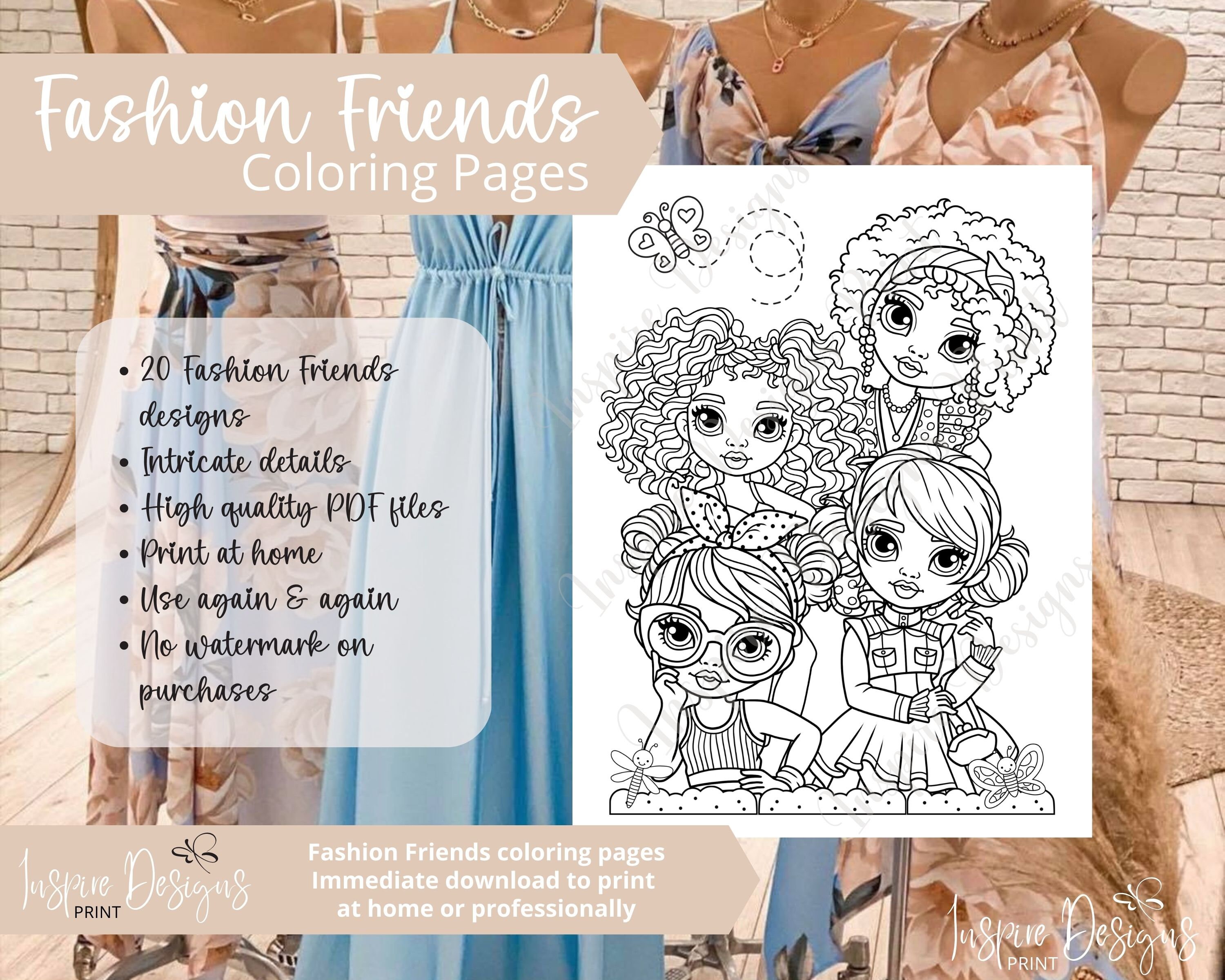 Fashion Besties 20 X Coloring Pages Girls Best Friends Printable Dolls ...