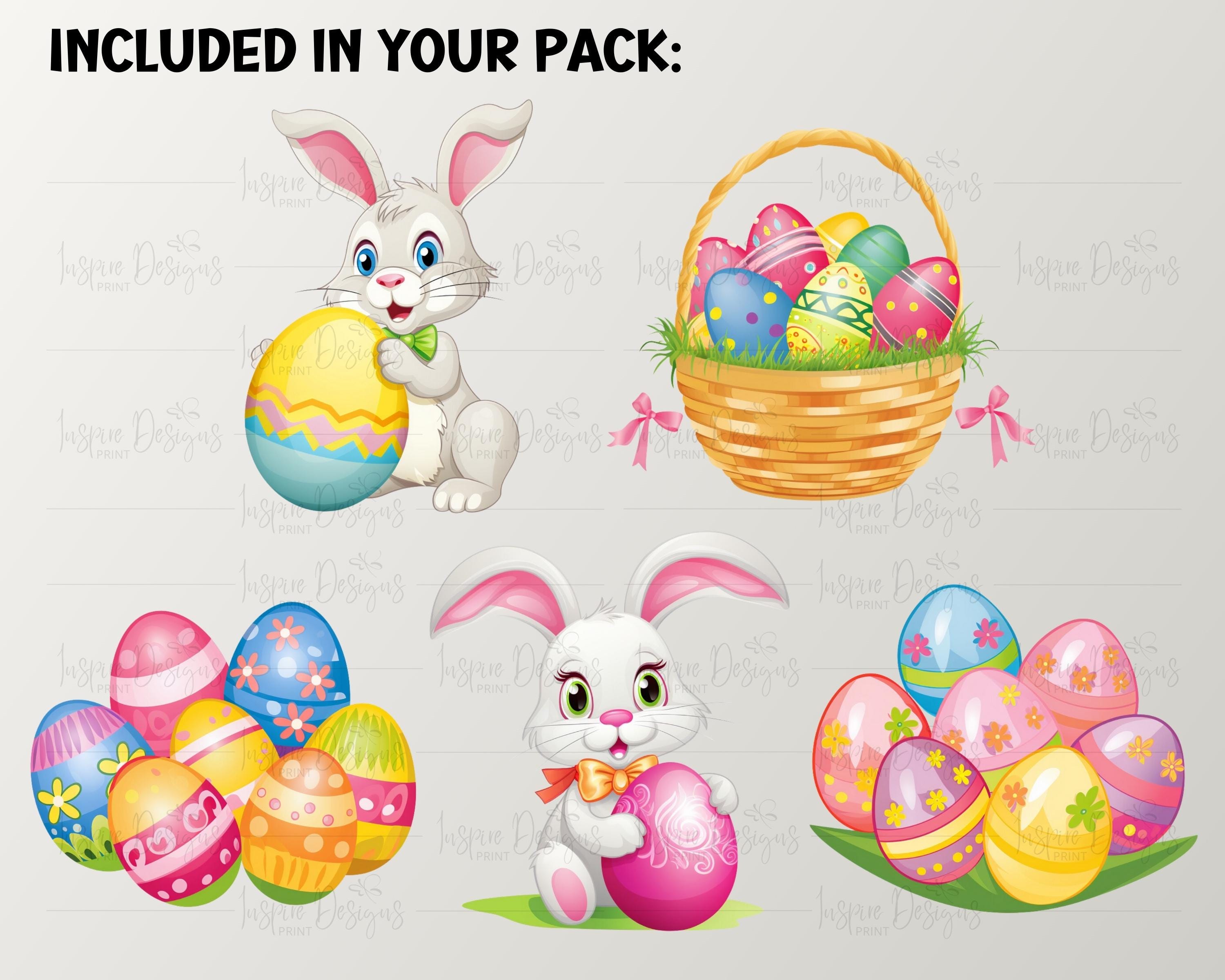 Easter Bunnies & Eggs Clipart, Cute Cartoon Bunny Rabbit Digital Crafts ...