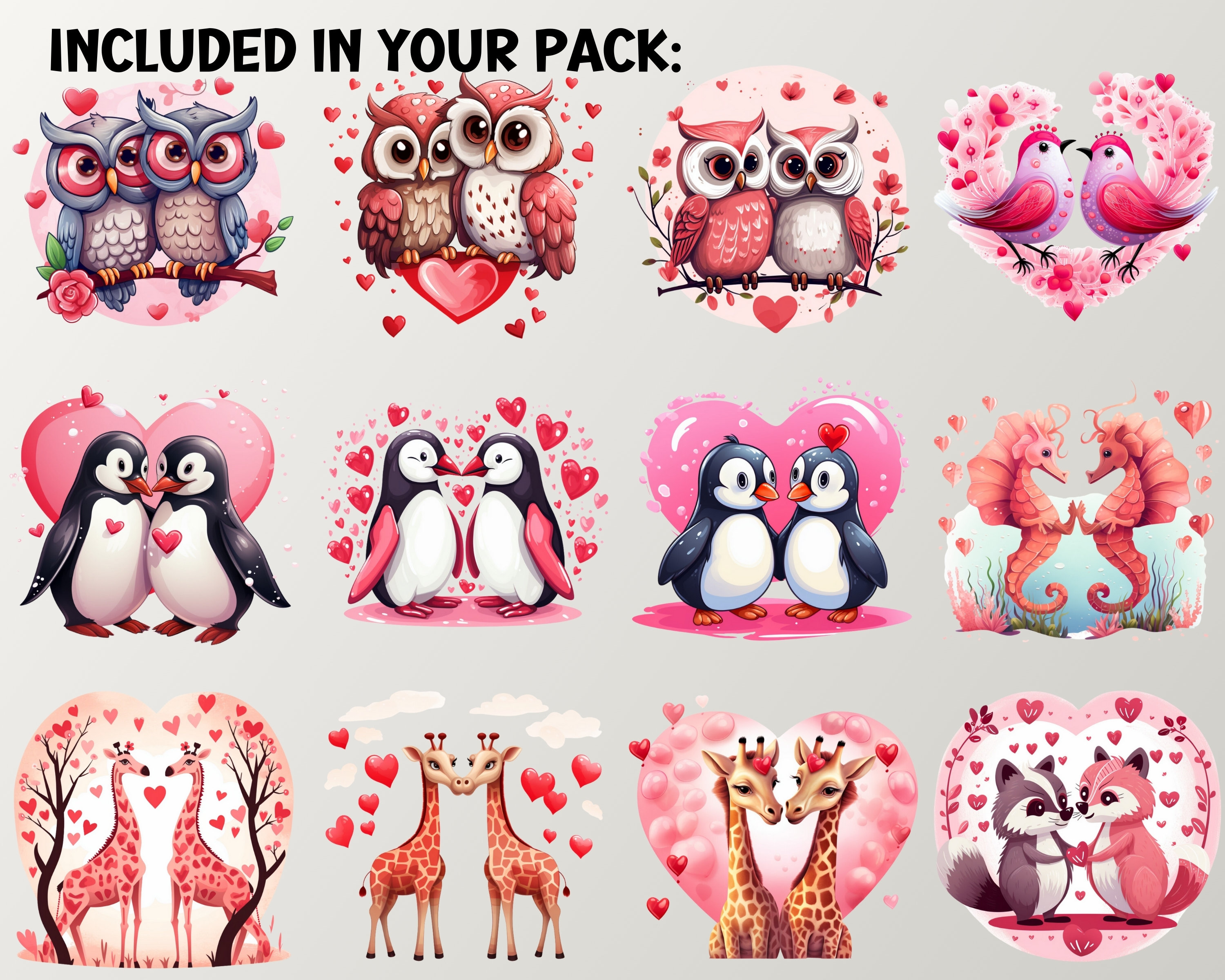 Animals in Love Watercolor Clipart, Valentines Day Cards Craft, Instant ...