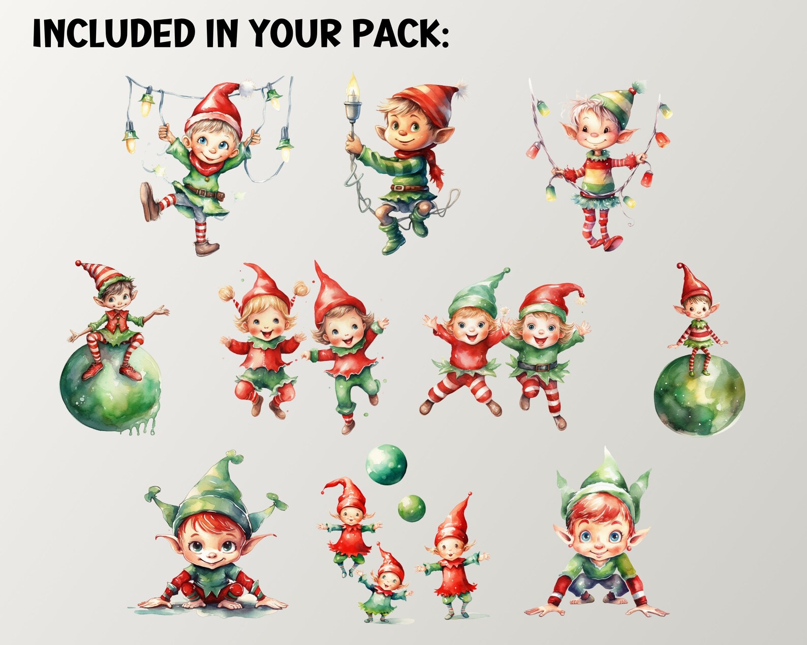 Cheeky Christmas Elves Watercolor Clipart, Craft Sublimation ...