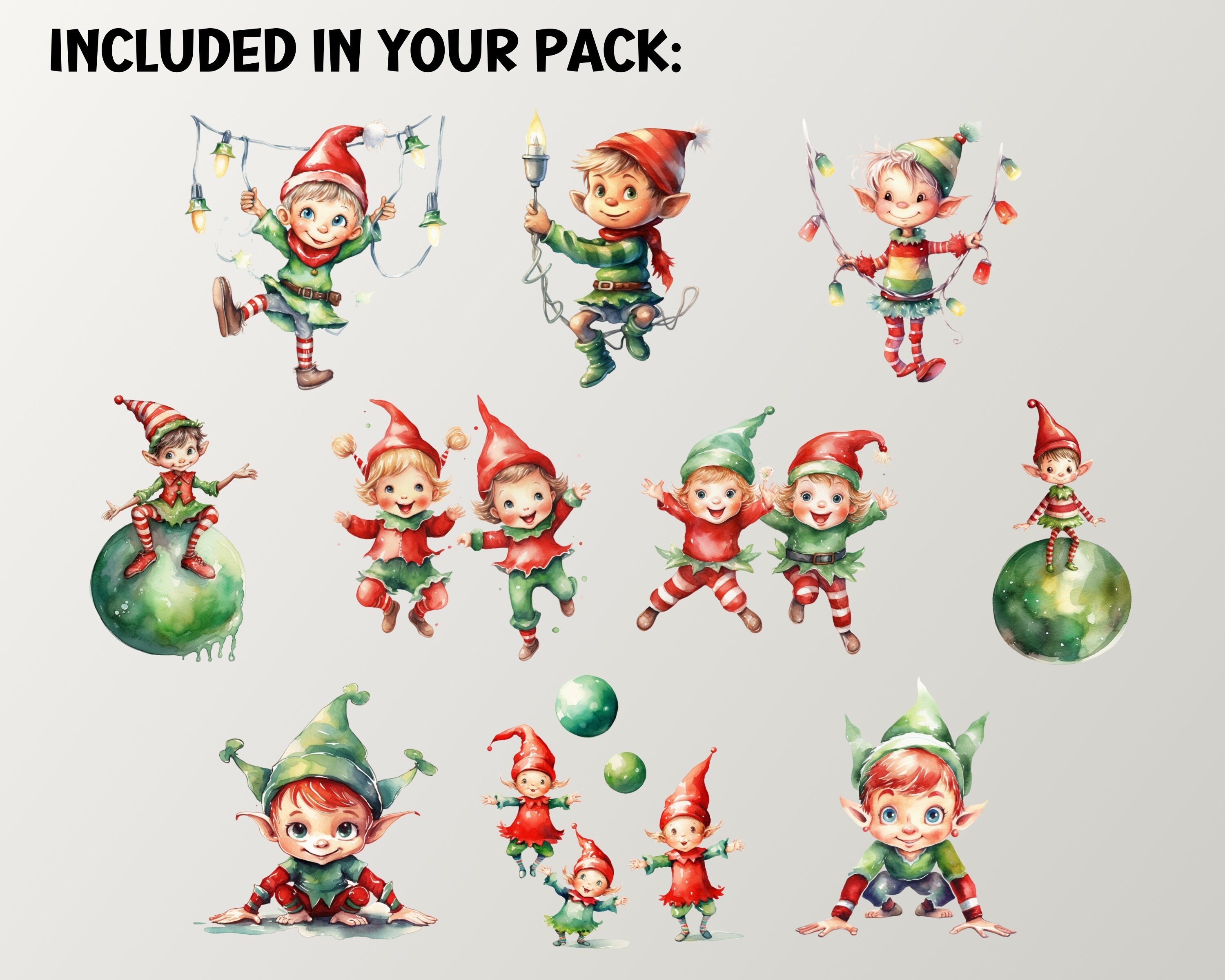 Cheeky Christmas Elves Watercolor Clipart, Craft Sublimation ...