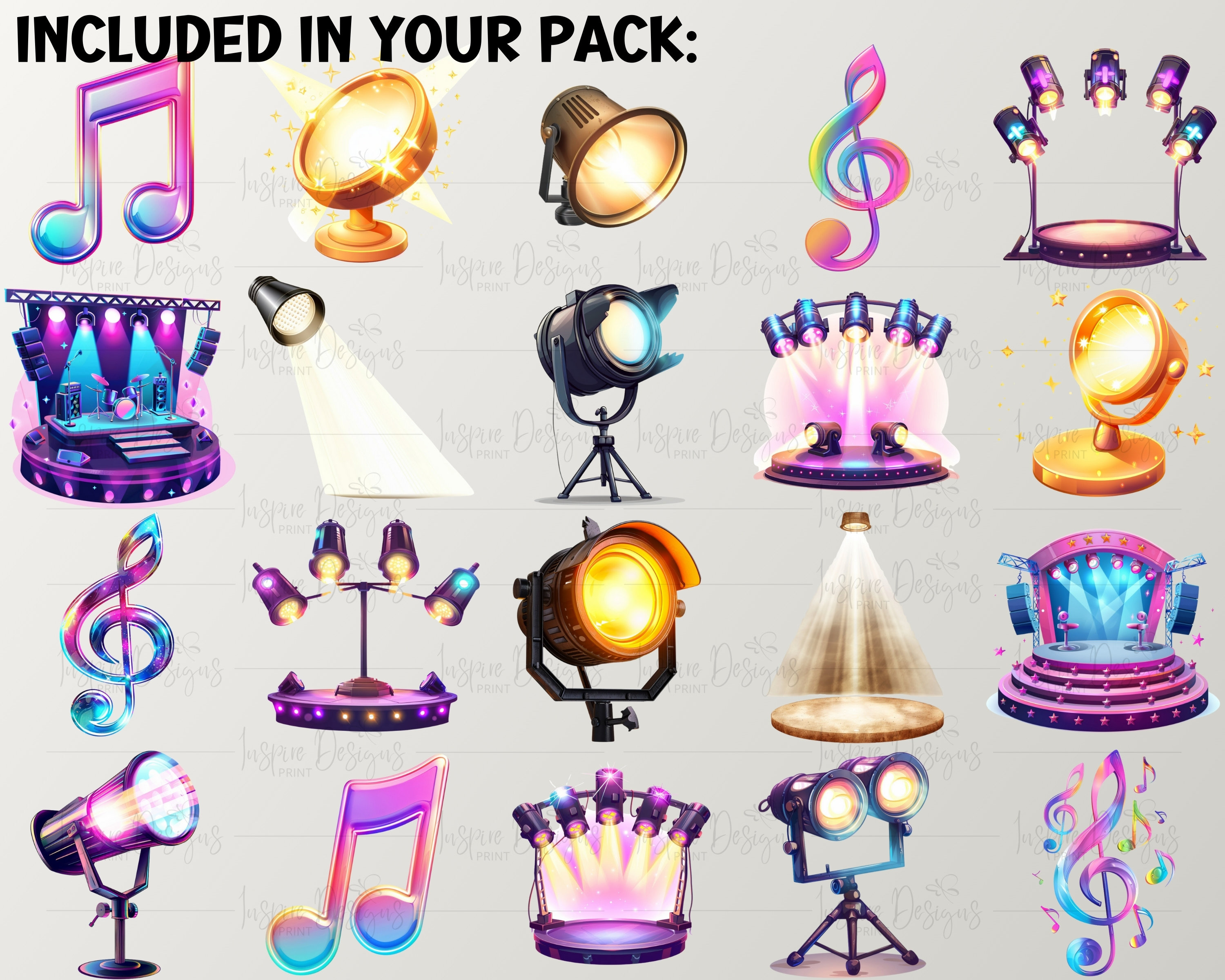 Concert & Stage Props Clipart, Instant Download, Lights Spotlight DJ ...