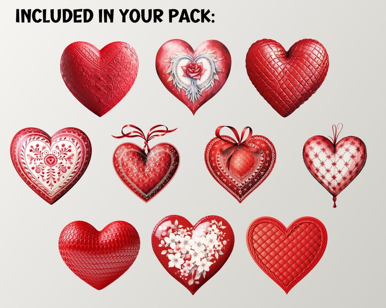 Hearts Full of Love Valentines Day Red Watercolor Clipart, Cards Craft ...