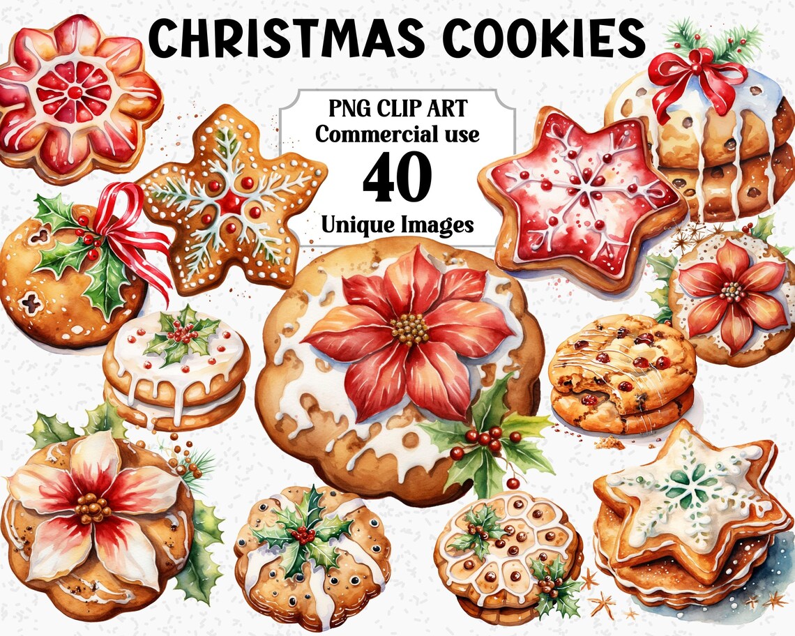 Christmas Cookies Watercolor Clipart, Invitation Craft & Card ...