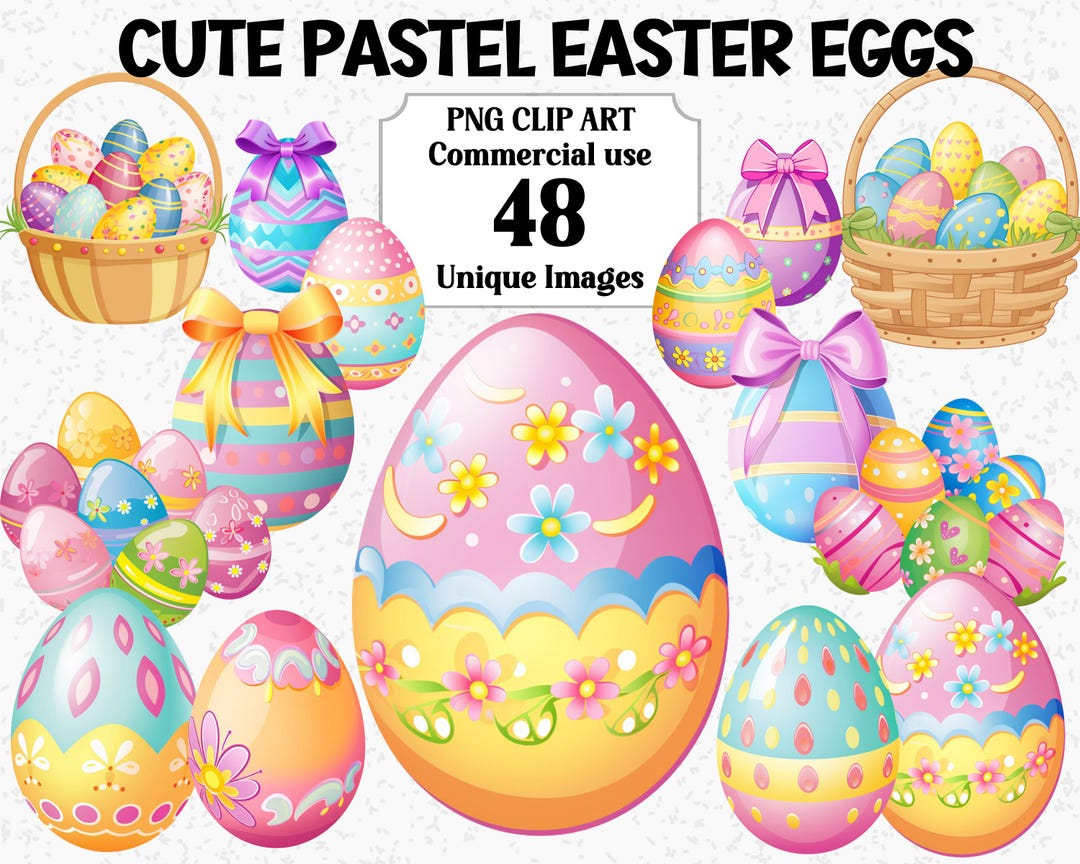 Cute Pastel Easter Eggs Clipart, Pink & Yellow Cartoon Style Digital ...