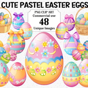 Cute Pastel Easter Eggs Clipart, Pink & Yellow Cartoon Style Digital ...