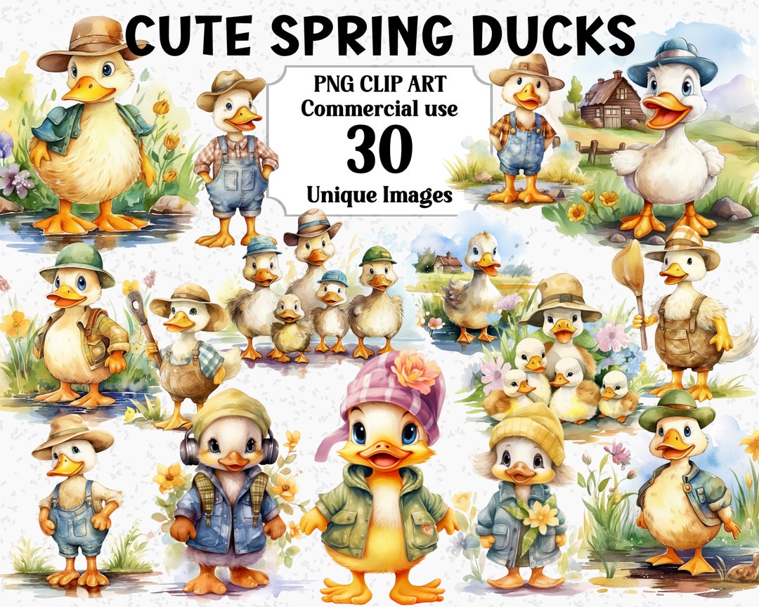 Cute Spring Ducks Watercolor Clipart, Funny Baby Barn Animals, Instant ...