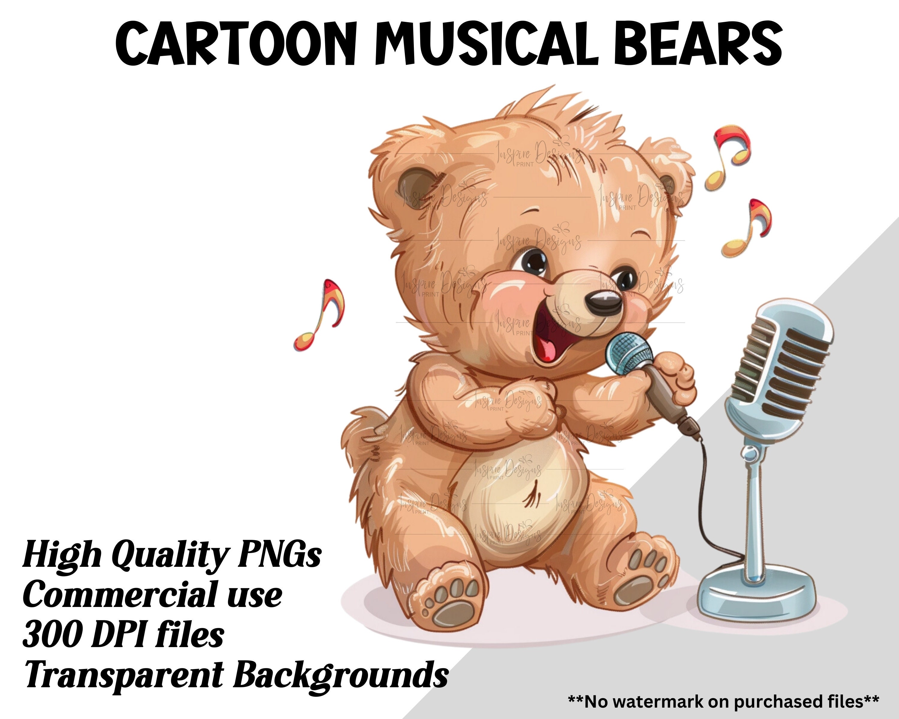 Cartoon Musical Bears Clipart, Instant Download, Music Guitar Drums ...