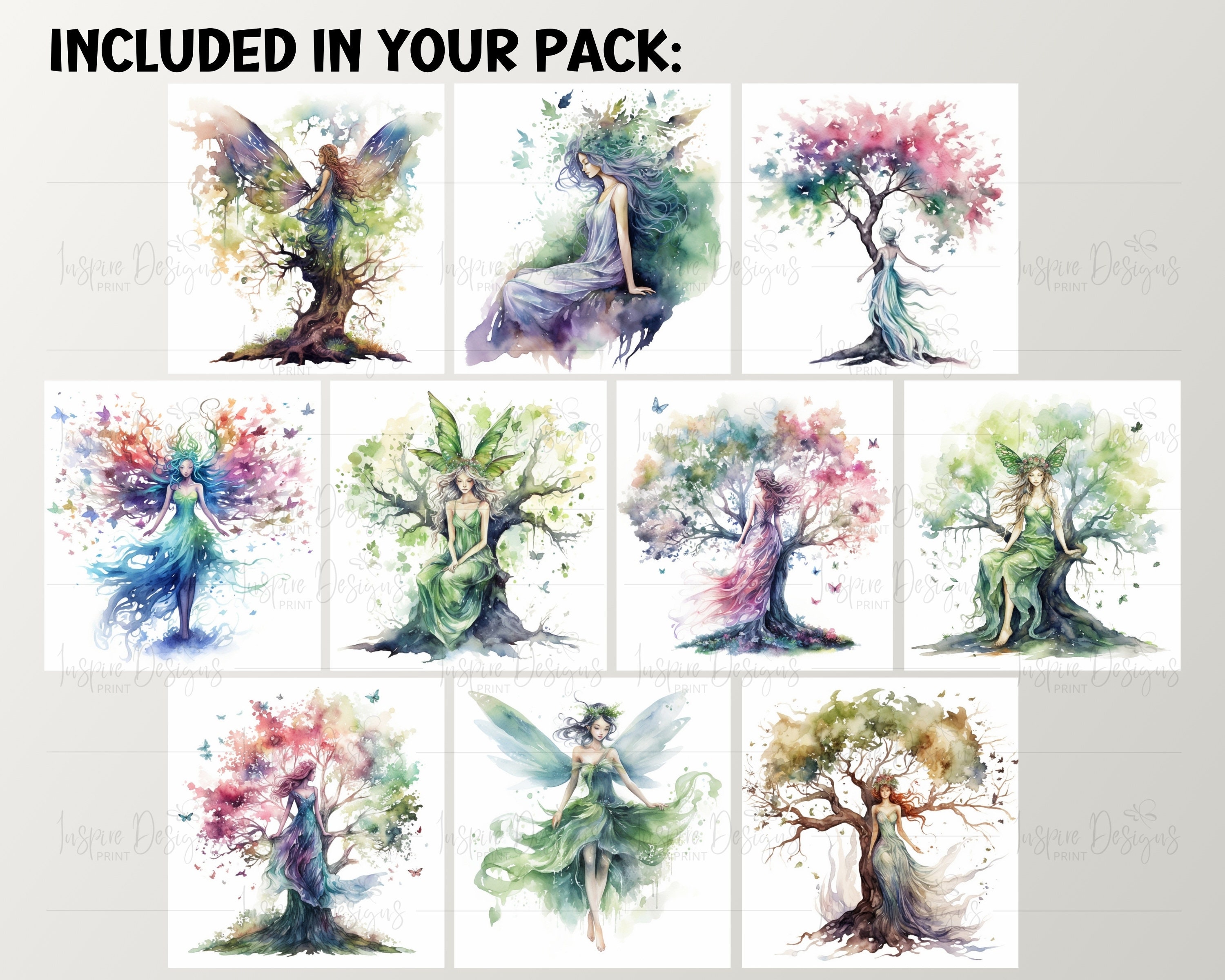 Tree Fairies Watercolor Clipart Scenes, Fantasy Fairytale Digital/paper ...