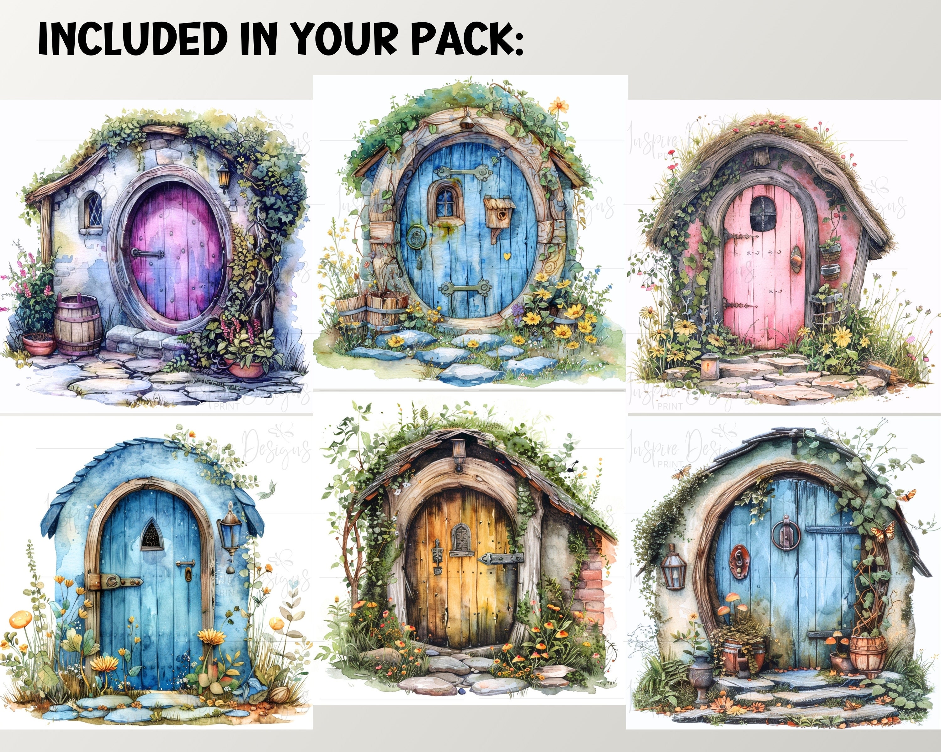 Cute Fairy Doors Watercolor Clipart Scenes, Fantasy Fairytale Digital ...