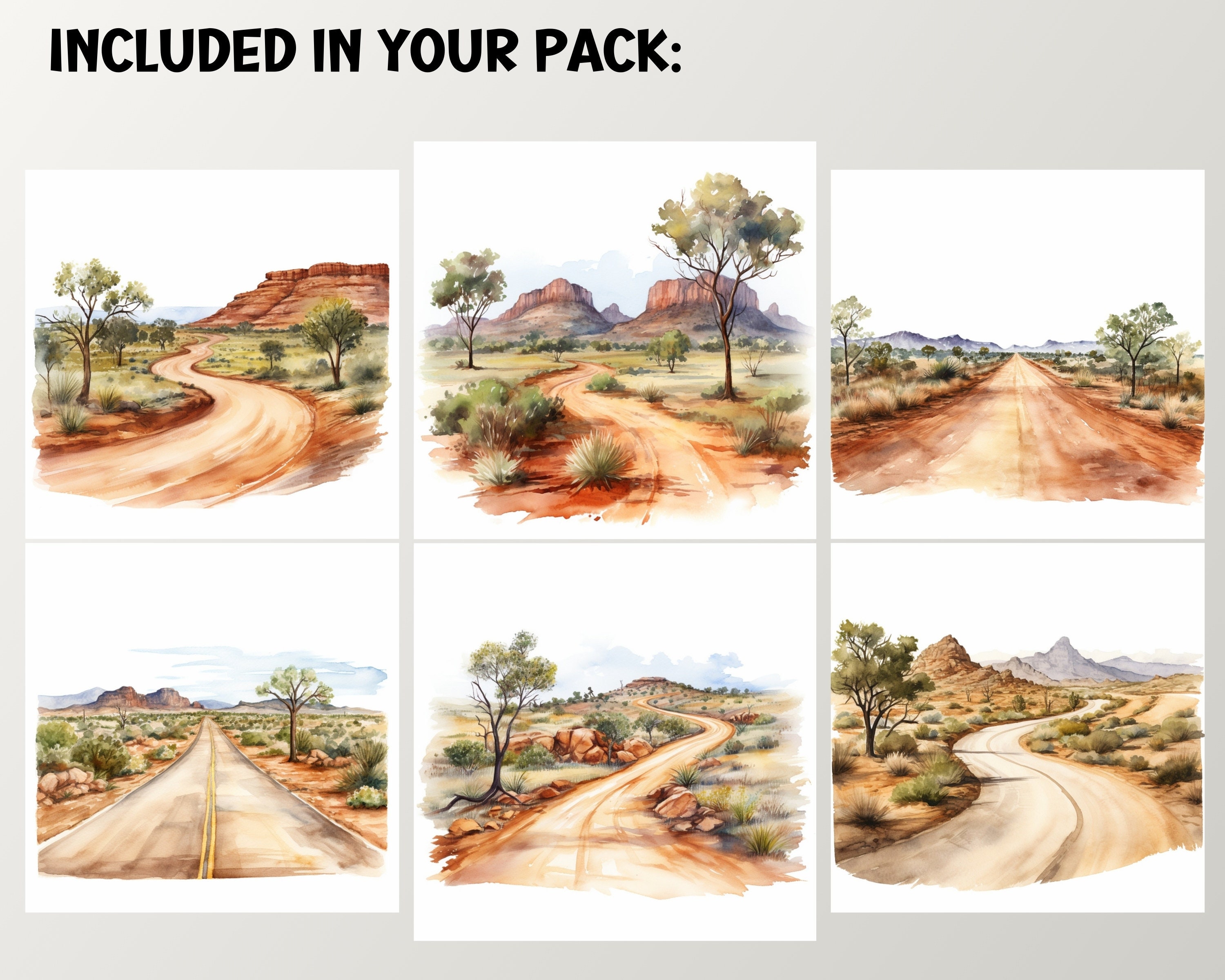 Outback Roads Watercolor Clipart Scenes, Digital & Paper Craft, Instant ...
