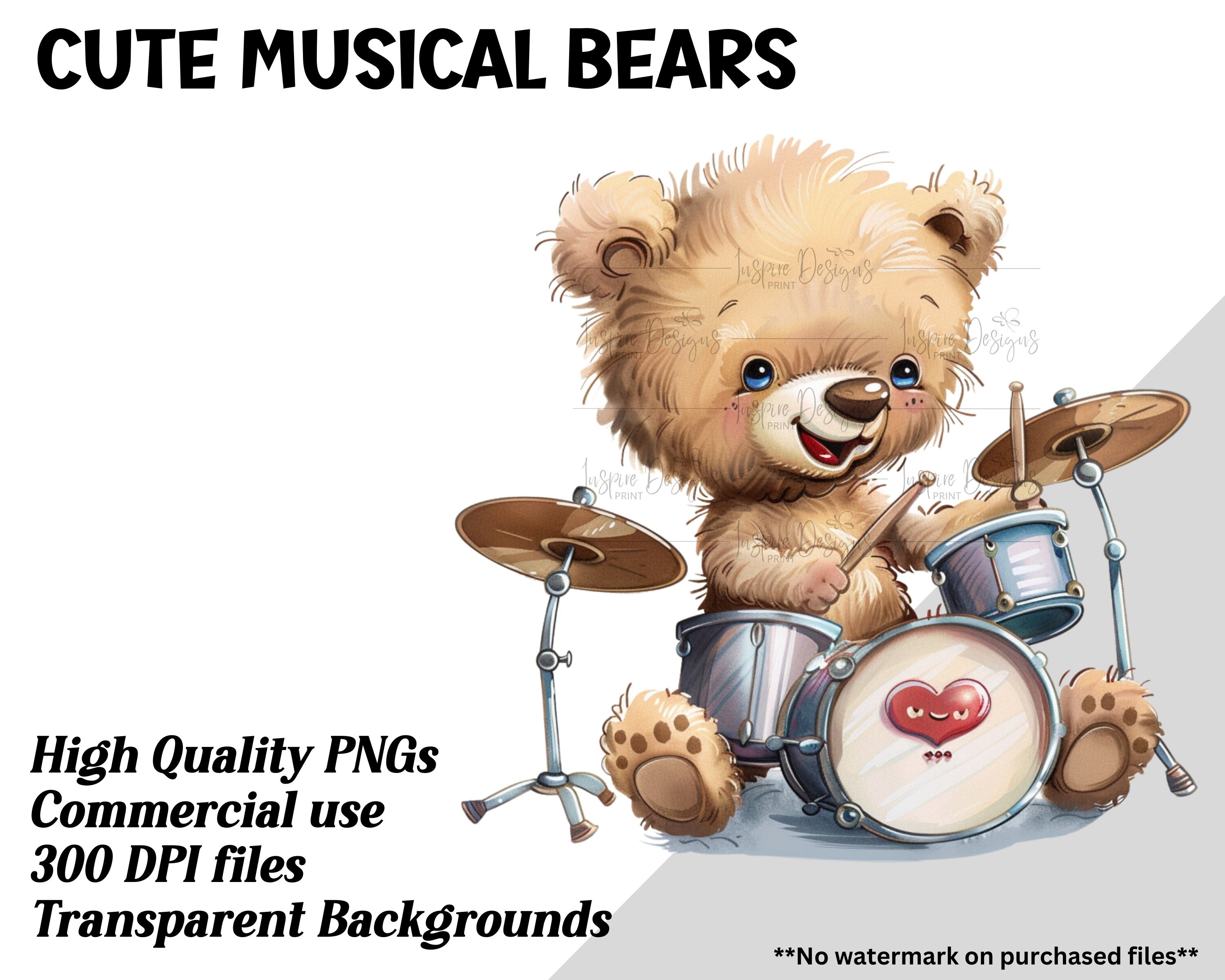 Cute Musical Bears Clipart, Instant Download, Music Guitar Drums Piano ...