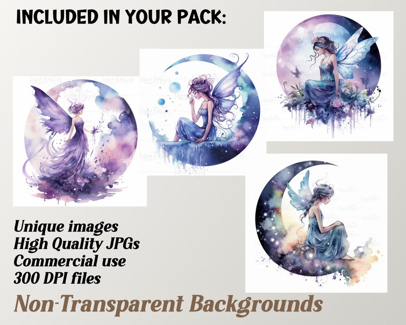 Moon Fairies Watercolor Night Clipart Scenes, Fantasy Fairytale Digital ...