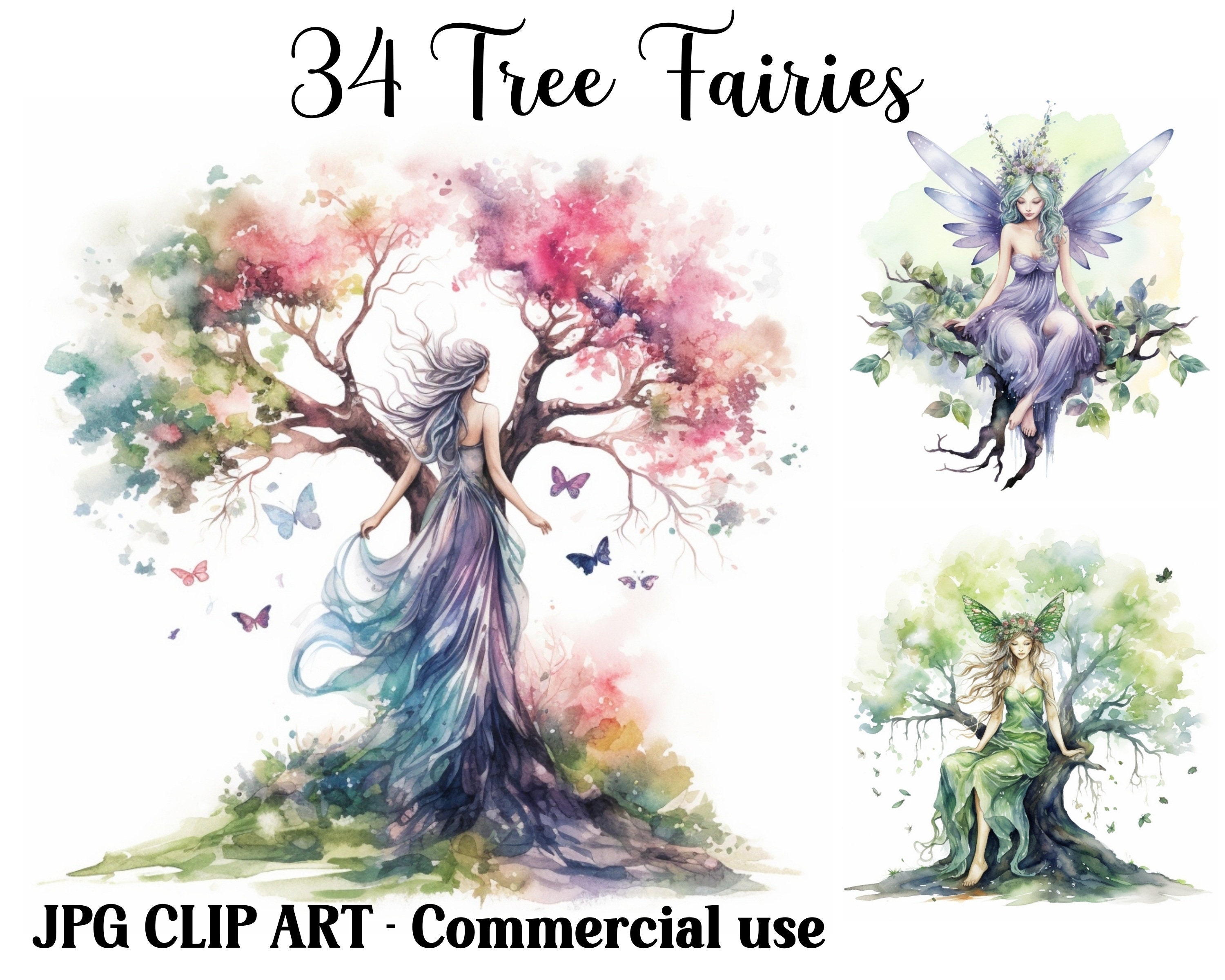 Tree Fairies Watercolor Clipart Scenes, Fantasy Fairytale Digital/paper ...