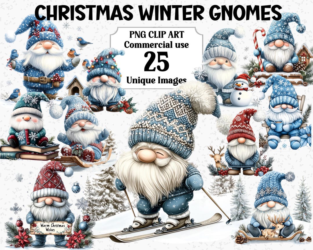 Christmas Winter Gnomes Clipart, Digital Craft Decorations, Instant ...