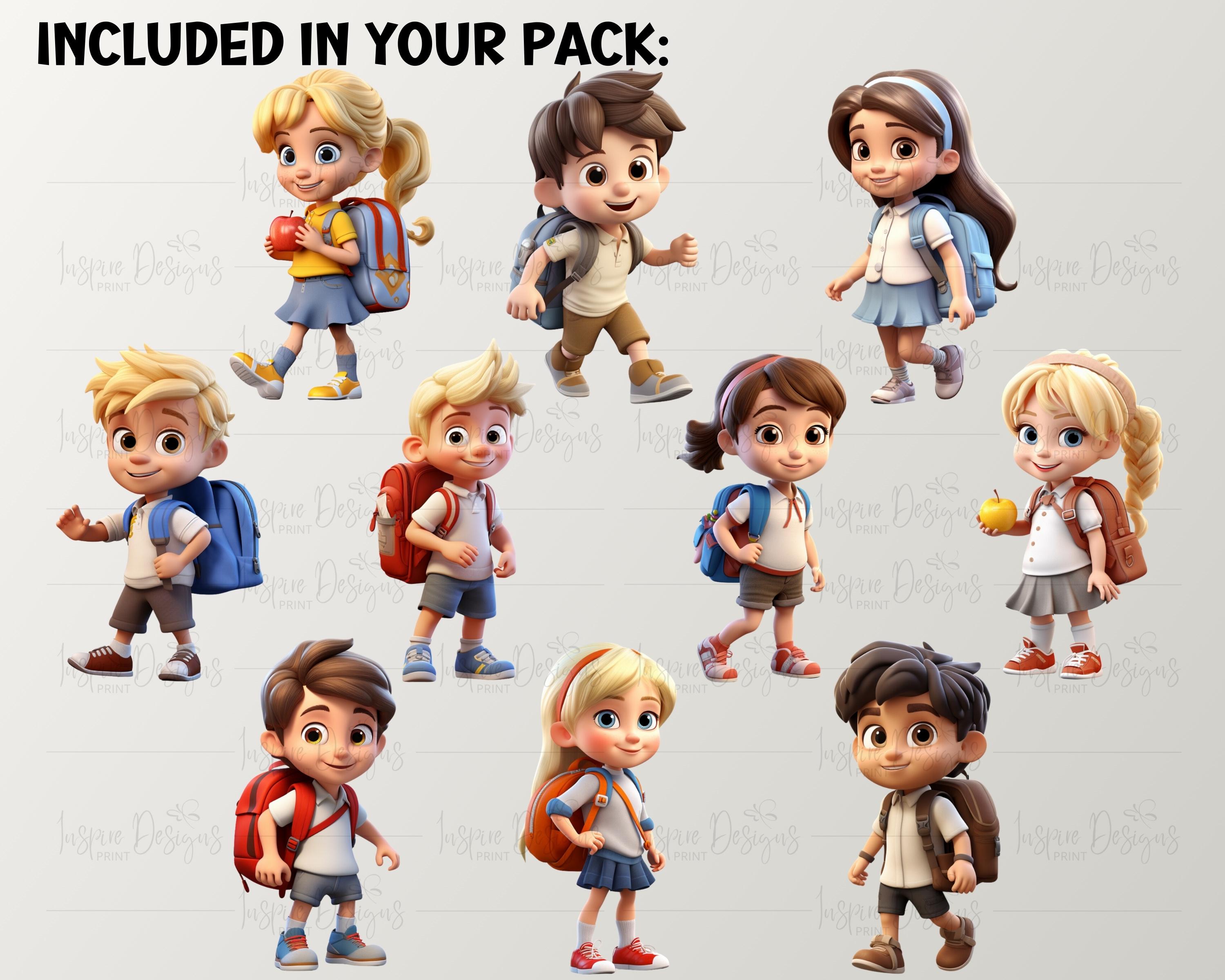 3D Style Back to School Clipart Set2, Commercial Use Children People ...