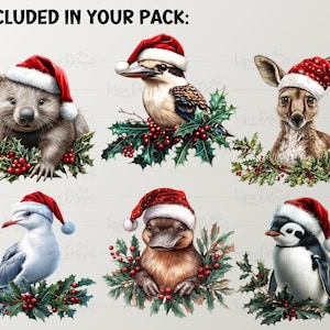Australian Christmas Animals Clipart Set 1, Watercolor Animals Koala ...