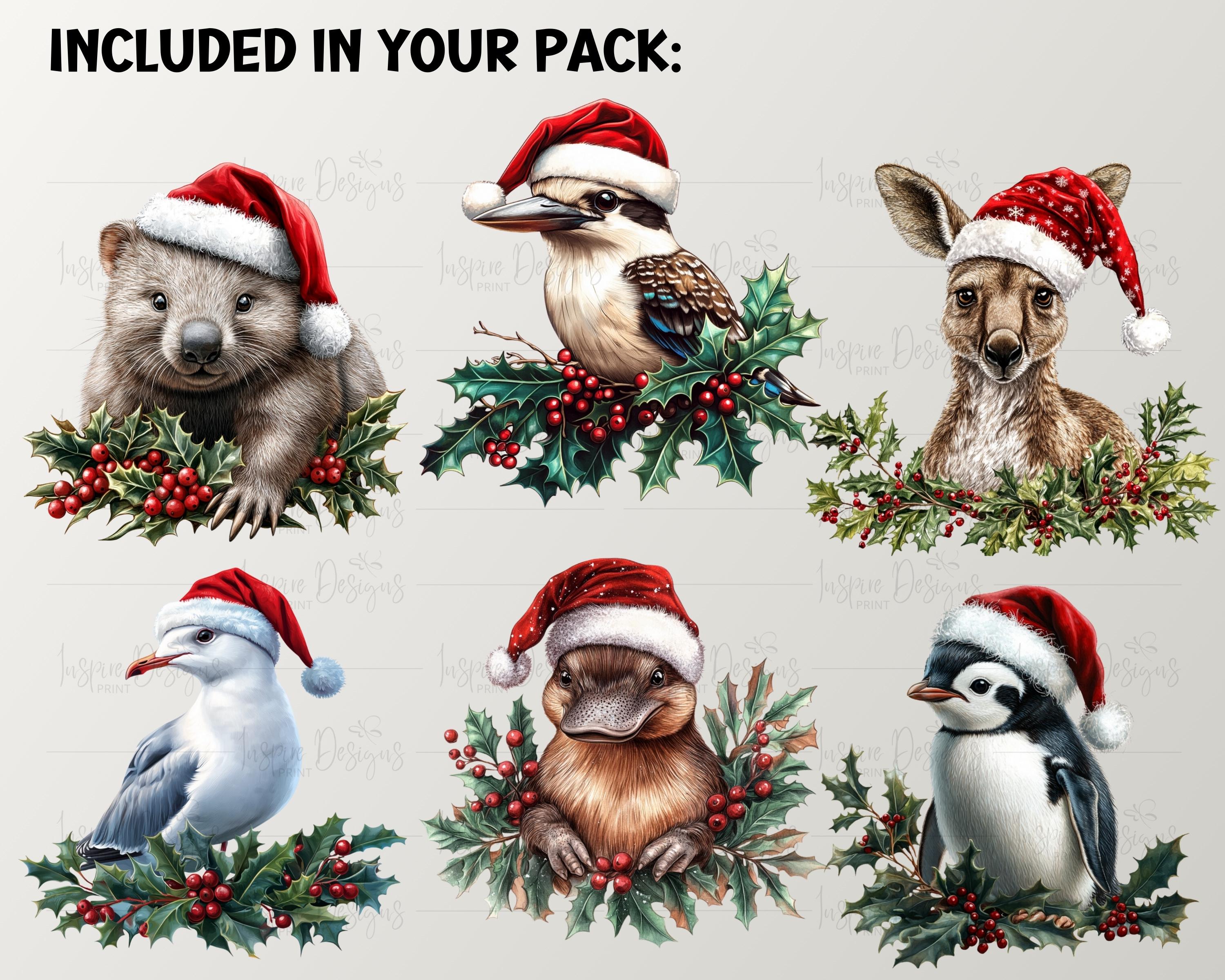 Australian Christmas Animals Clipart Set 1, Watercolor Animals Koala ...