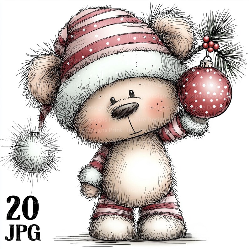 Joyous Christmas Teddy Clipart: Watercolor Quirky Winter Designs (JPG ...