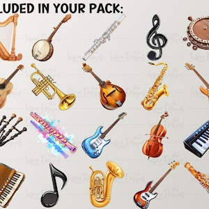 Musical Instruments Clipart, Instant Download, Rock & Jazz Guitar Drums ...