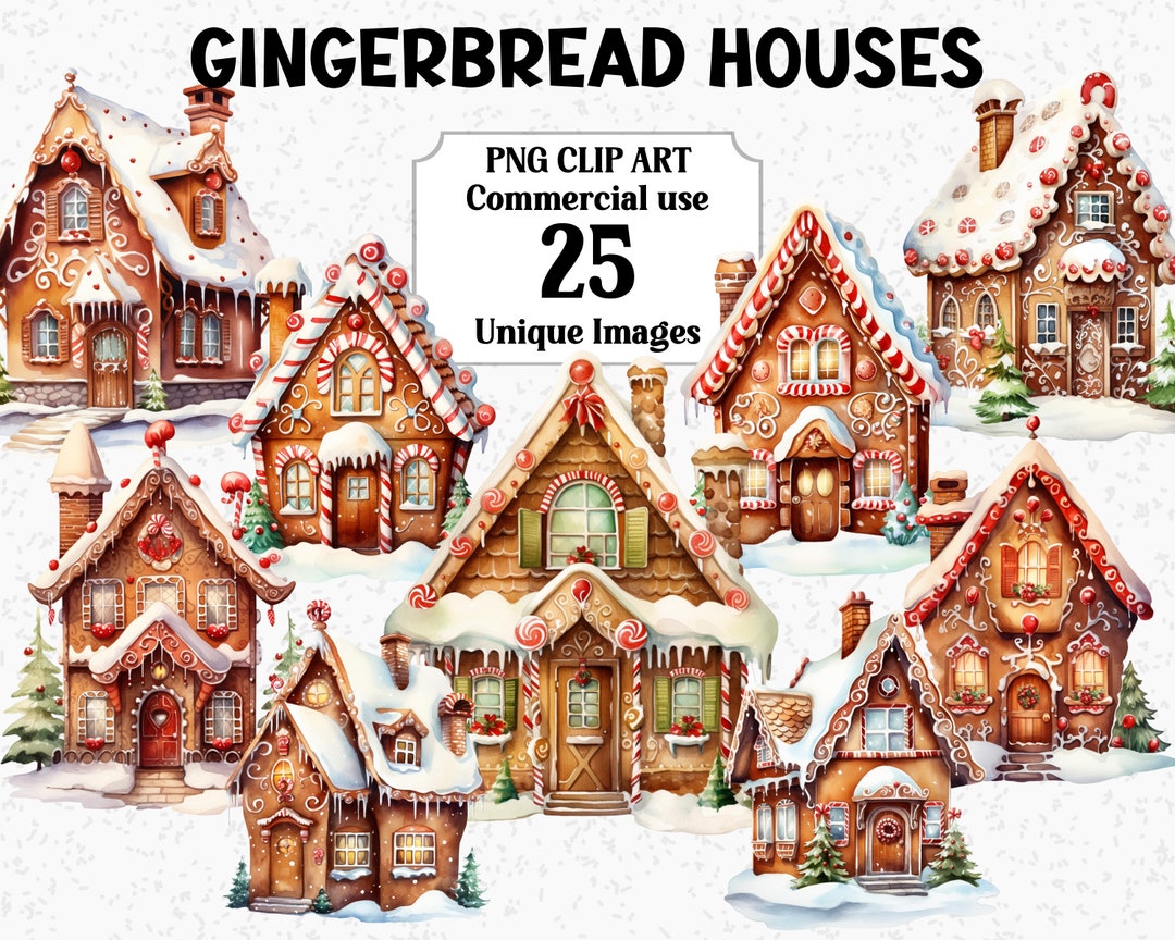 Gingerbread Houses Watercolor Christmas Clip Art, Craft Scrapbooking ...