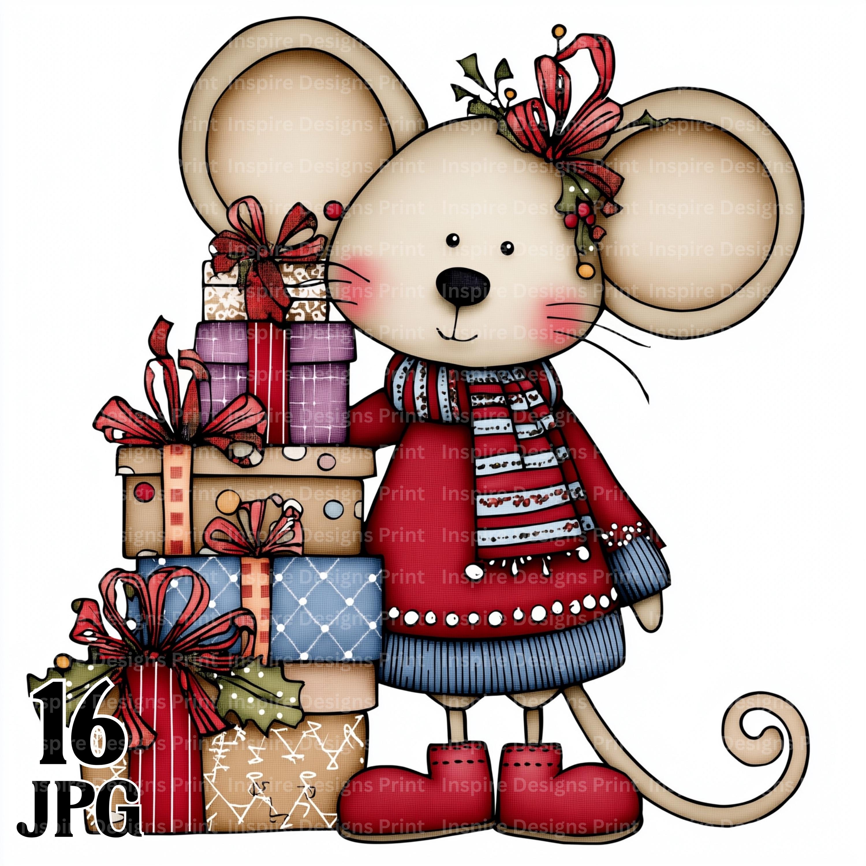 Watercolor Christmas Mice Clipart: Whimsical Winter Mouse (JPG Digital ...