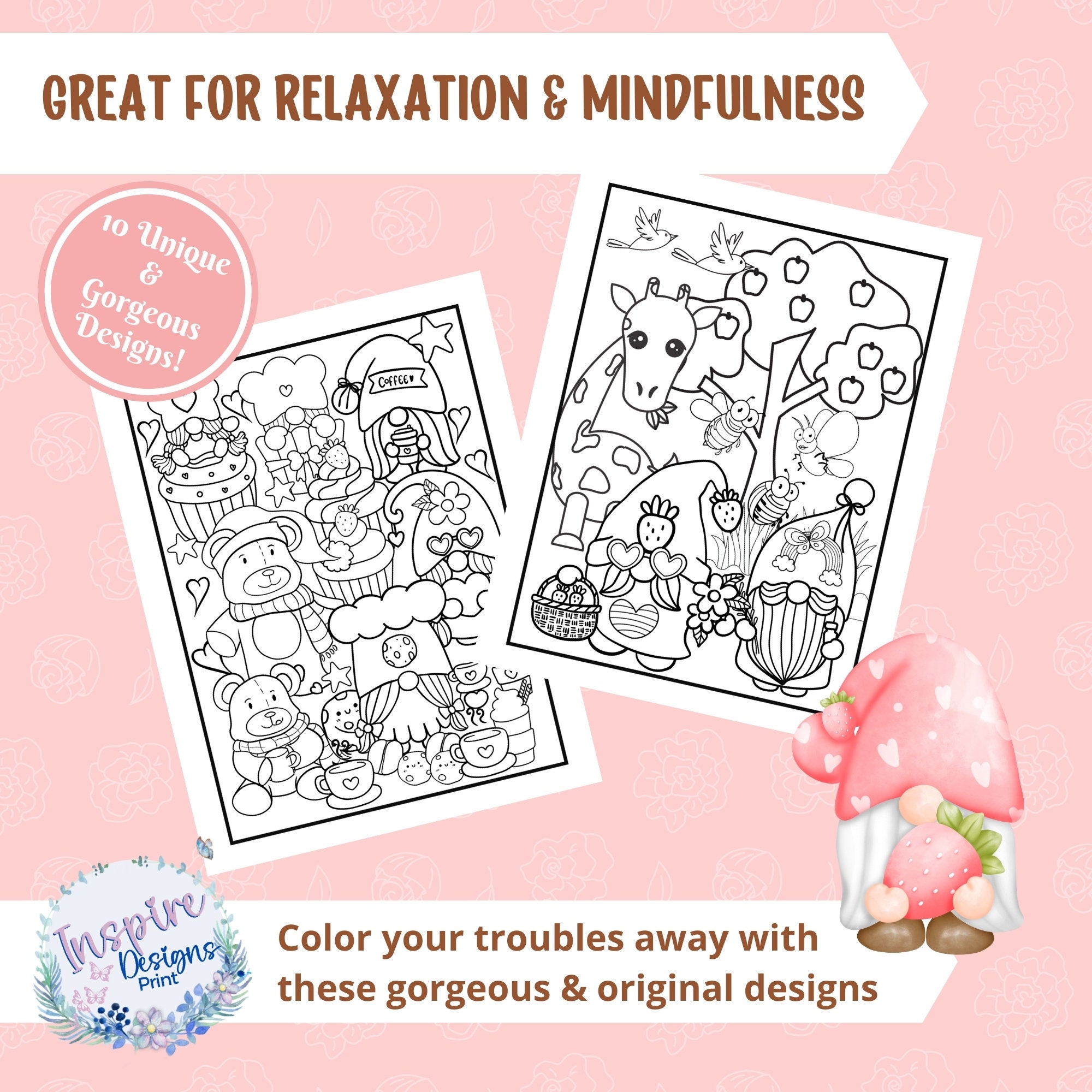 8 GNOME Coloring Pages - Printable Original Activity Pages for Adults ...