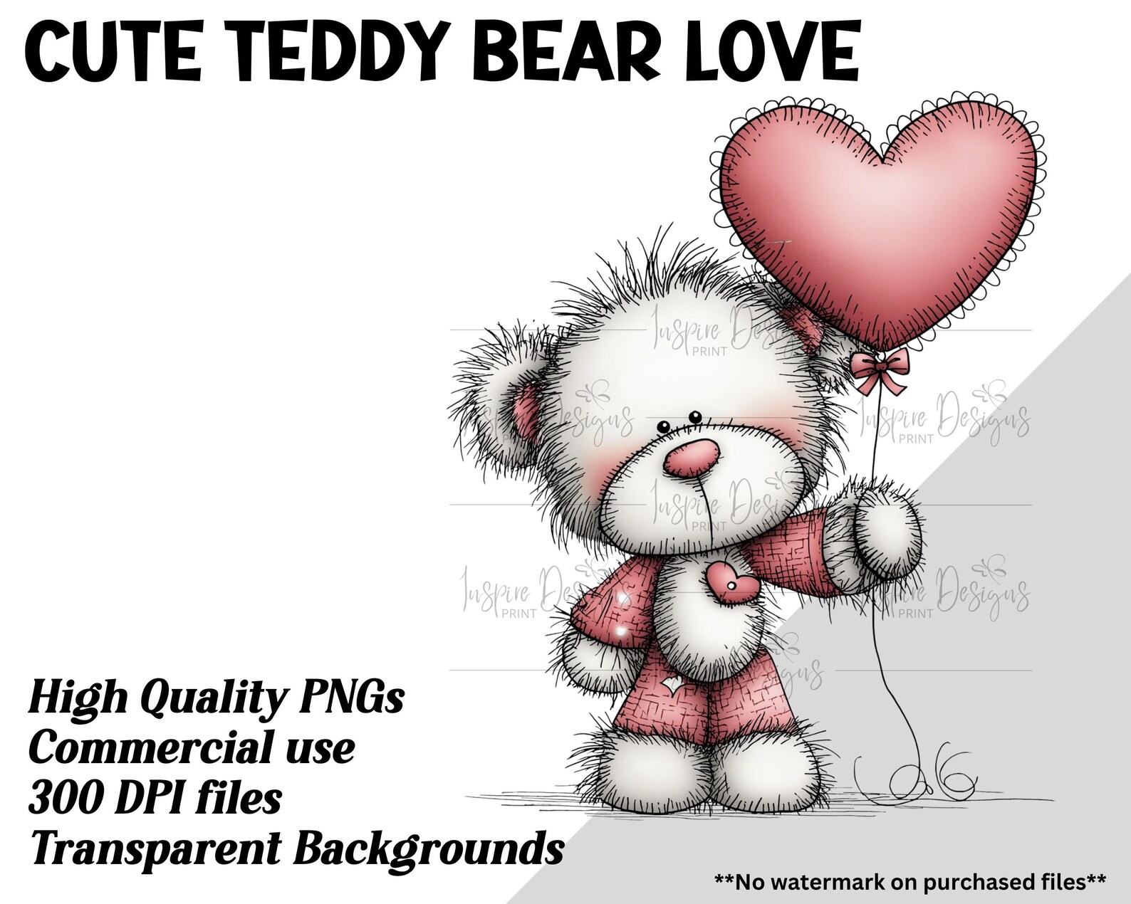 Cute Teddy Bear Love Clipart - Watercolor Valentines Day Teddies ...
