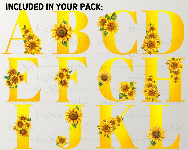 Sunflower Alphabet Clipart, Digital & Paper Crafts, Spring Flowers ...