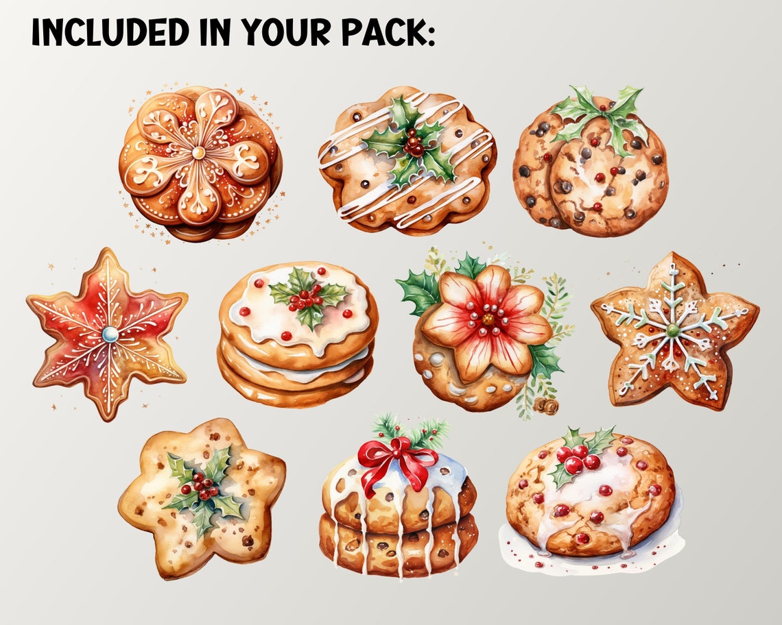 Christmas Cookies Watercolor Clipart, Invitation Craft & Card ...